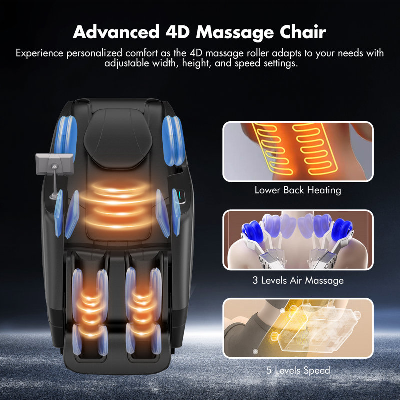 Inbox Zero 4D Massage Chair Full Body Zero Gravity Sl-Track Shiatsu Massage Leg Back Heater ...